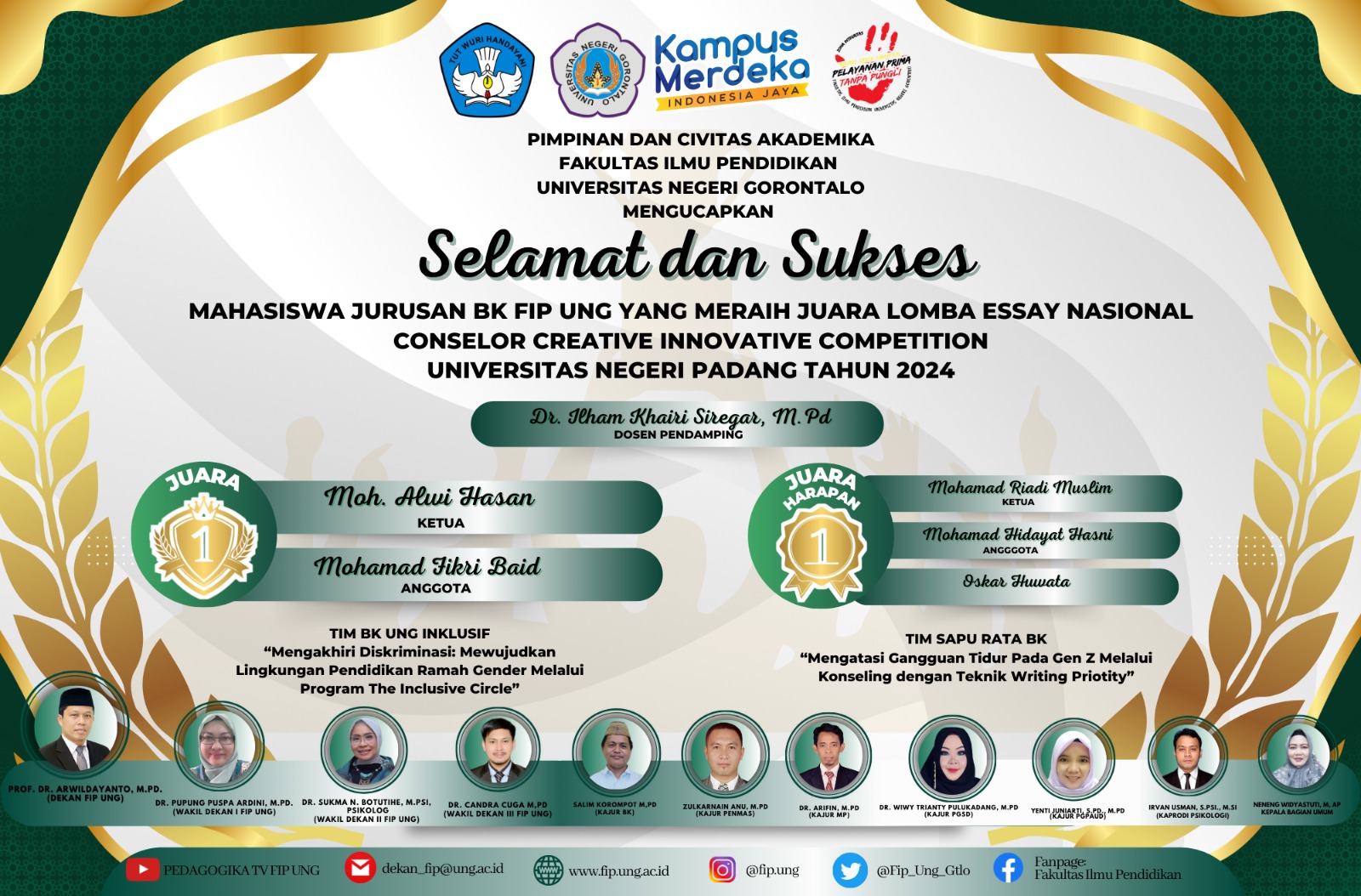 Selamat dan sukses Mahasiswa FIP yang meraih Juara Lomba Essay Nasional Conselor Creative ...
